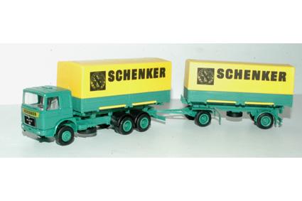 Køb Herpa 818320. MAN F90 lastbil med anhænger til veksellad. SCHENKER ...